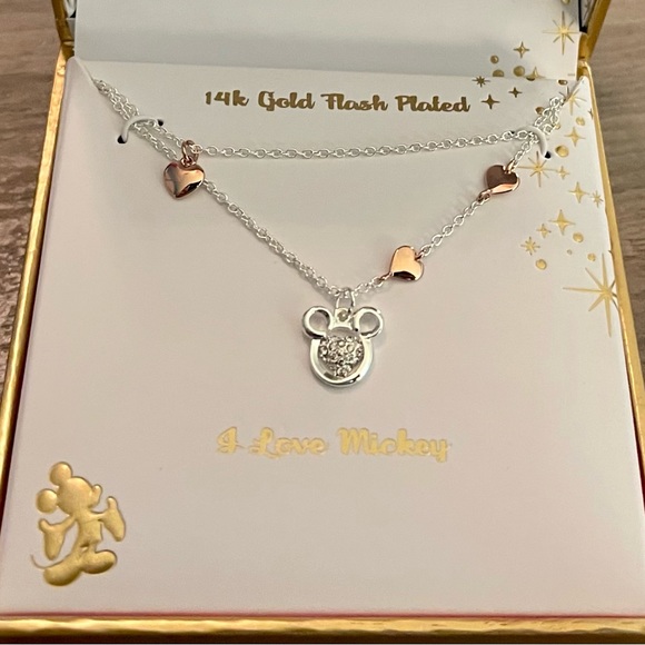 Disney | Jewelry | Disney Mickey Mouse Crystal Heart Pendant Necklace ...